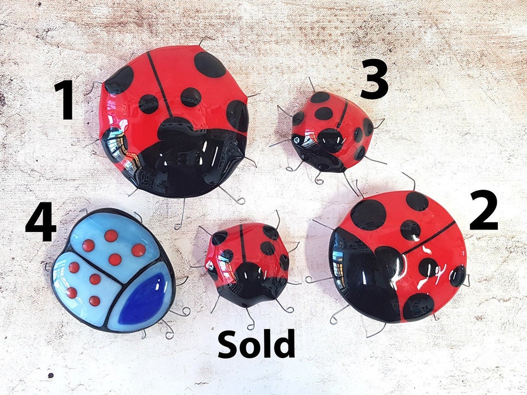 Fused Glass Red Beetles, Blue & Red Ladybugs, Housewarming Gift, Office ...