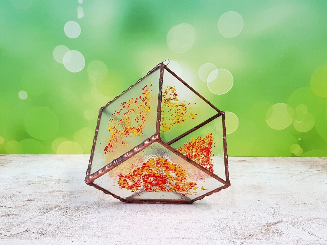 Geometric Terrarium Stained Glass, Cube Glass Planter, Home Decor ...