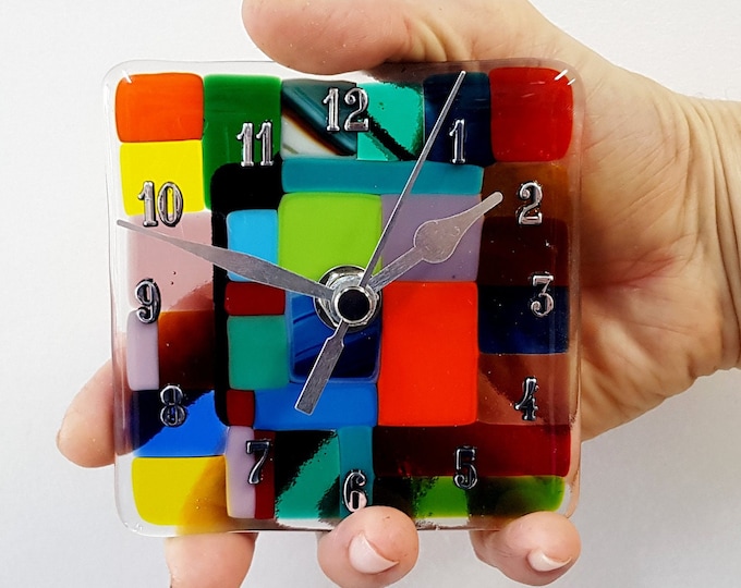 Colorful Glass Silent Wall Clock, Desk Clock Mosaic Glass, Office Gift ...