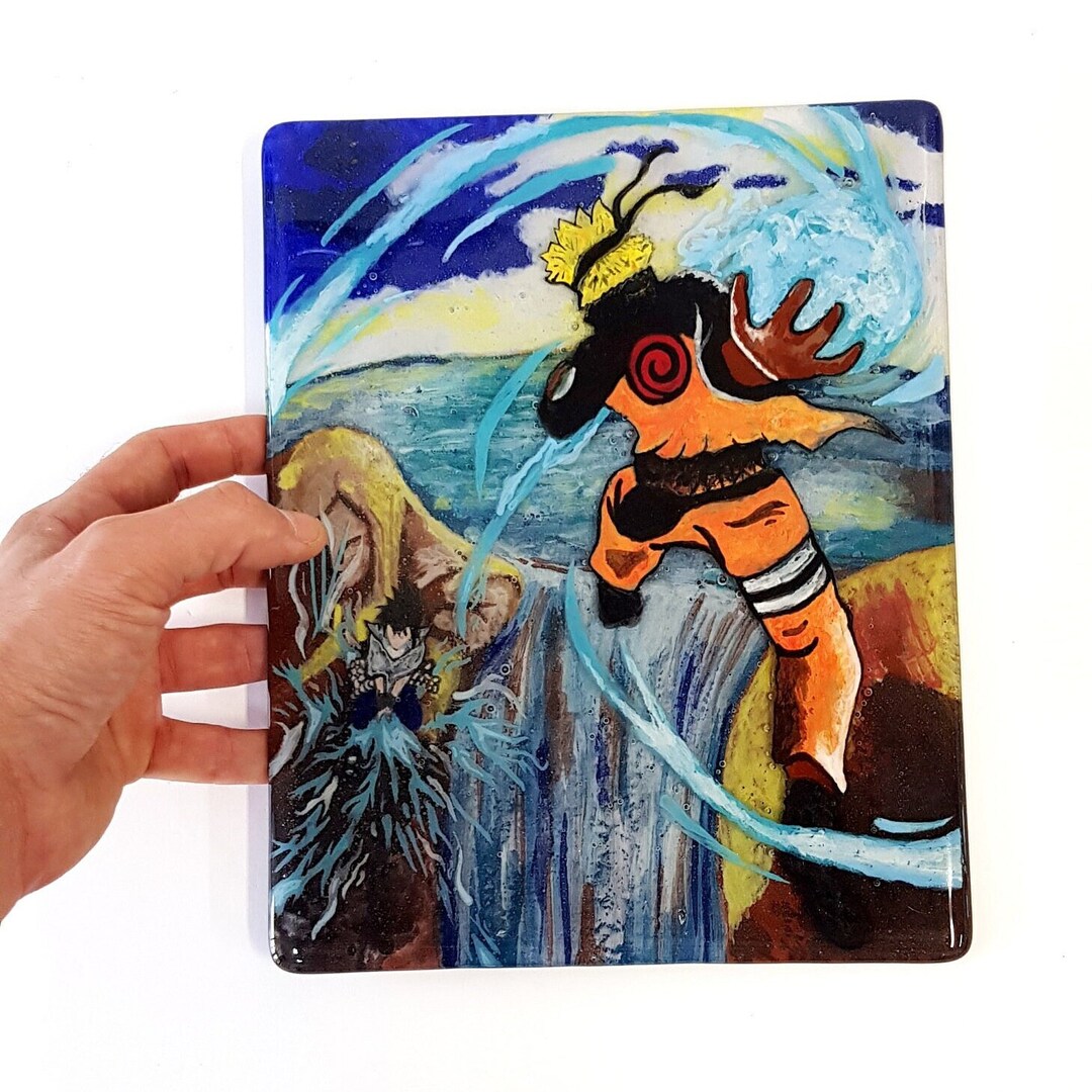 Naruto Uzumaki Vs Sasuke Uchiha, Painting on Fused Glass Art, an Anime ...