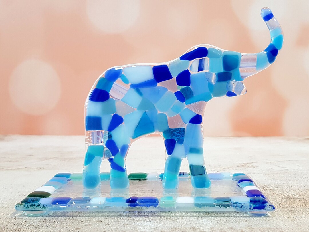 Shades of Blue Glass Elephant Figurine Office Desk Gift - Etsy