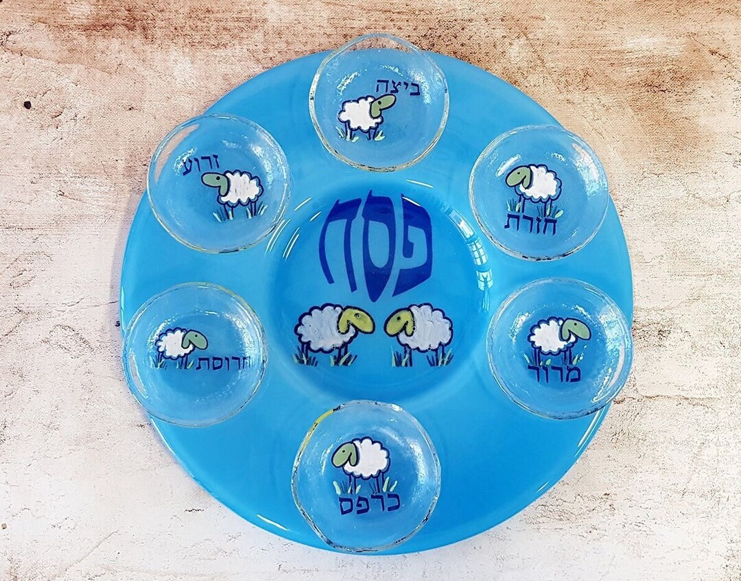 Blue Seder Plate for Passover, Blue Passover Plate With Sheep, Seder ...
