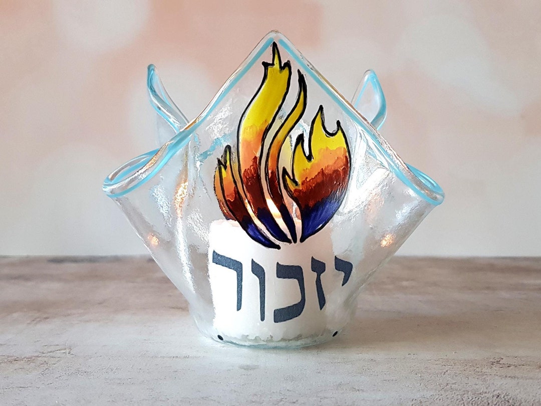Jewish Memorial Light Clear Candlestick Fused Glass, Yahrzeit ...