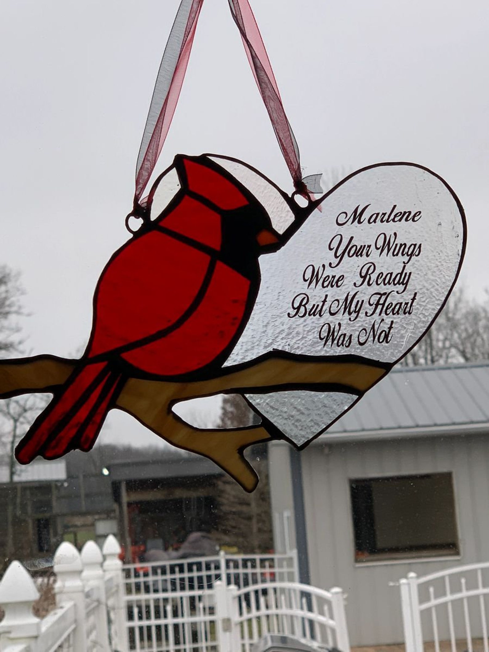 Red Cardinal Suncatcher Cardinal With Heart Suncatcher - Etsy