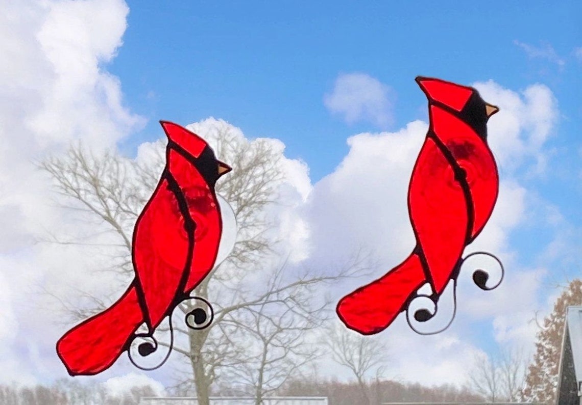 Stained Glass Cardinal Suncatcher | Etsy