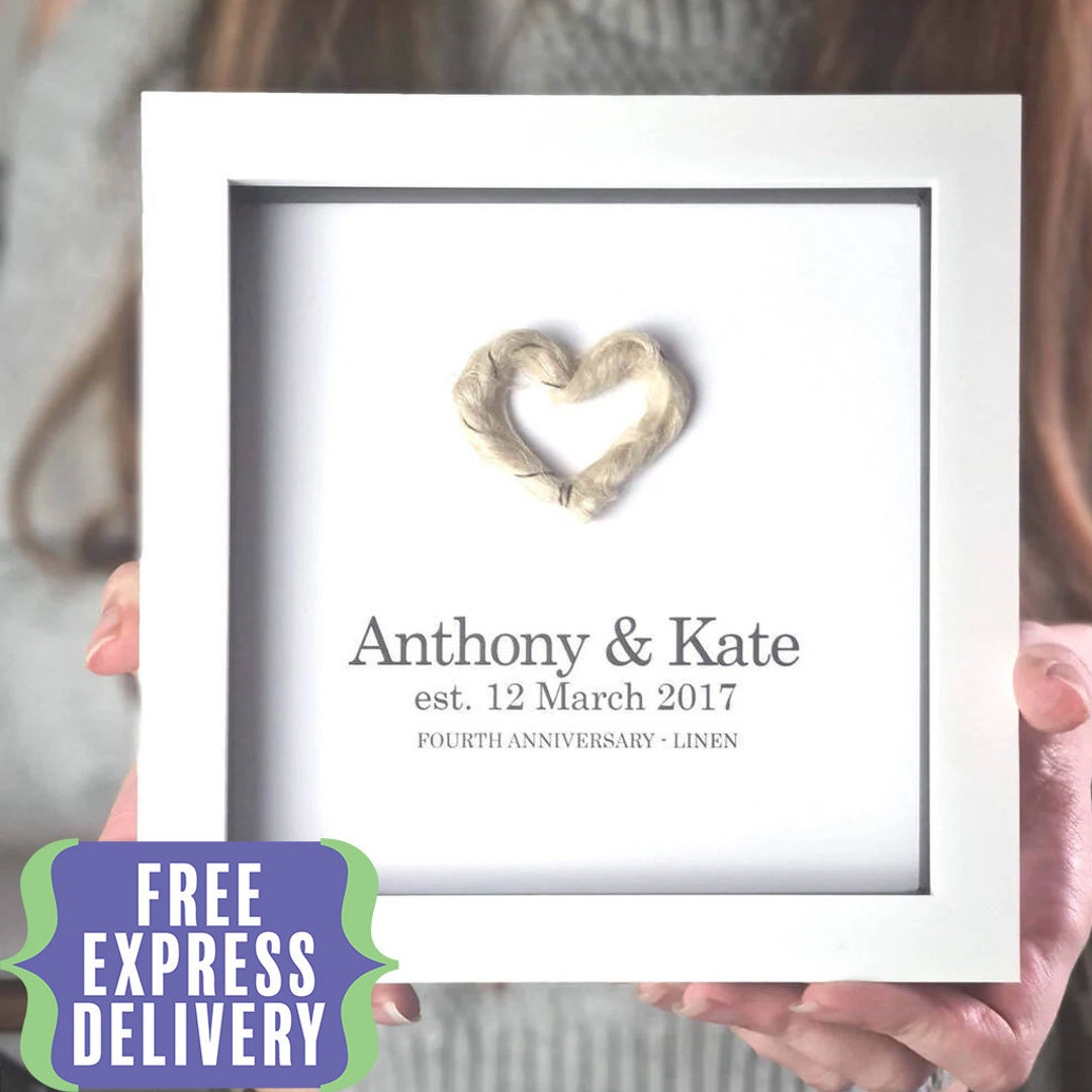 Personalised Linen Wedding Anniversary Gift, Linen Wedding Heart Gift ...