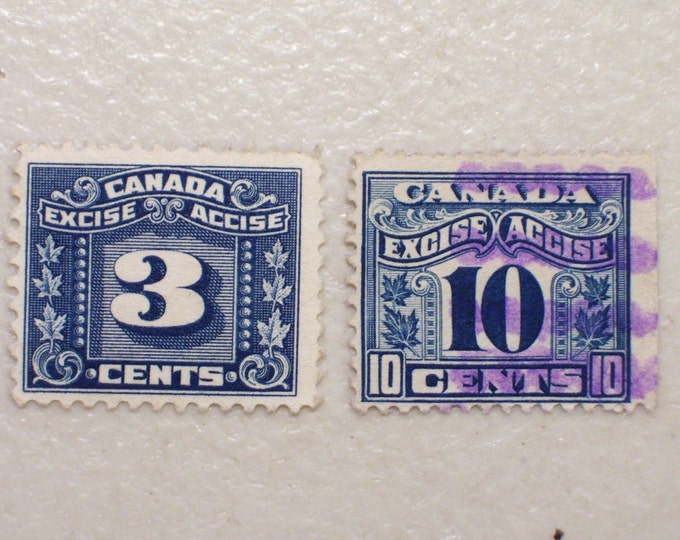Canada Excise Accise Tax Stamps, Lot of 2, 3 Cents & 10 Cents, 1915 and ...