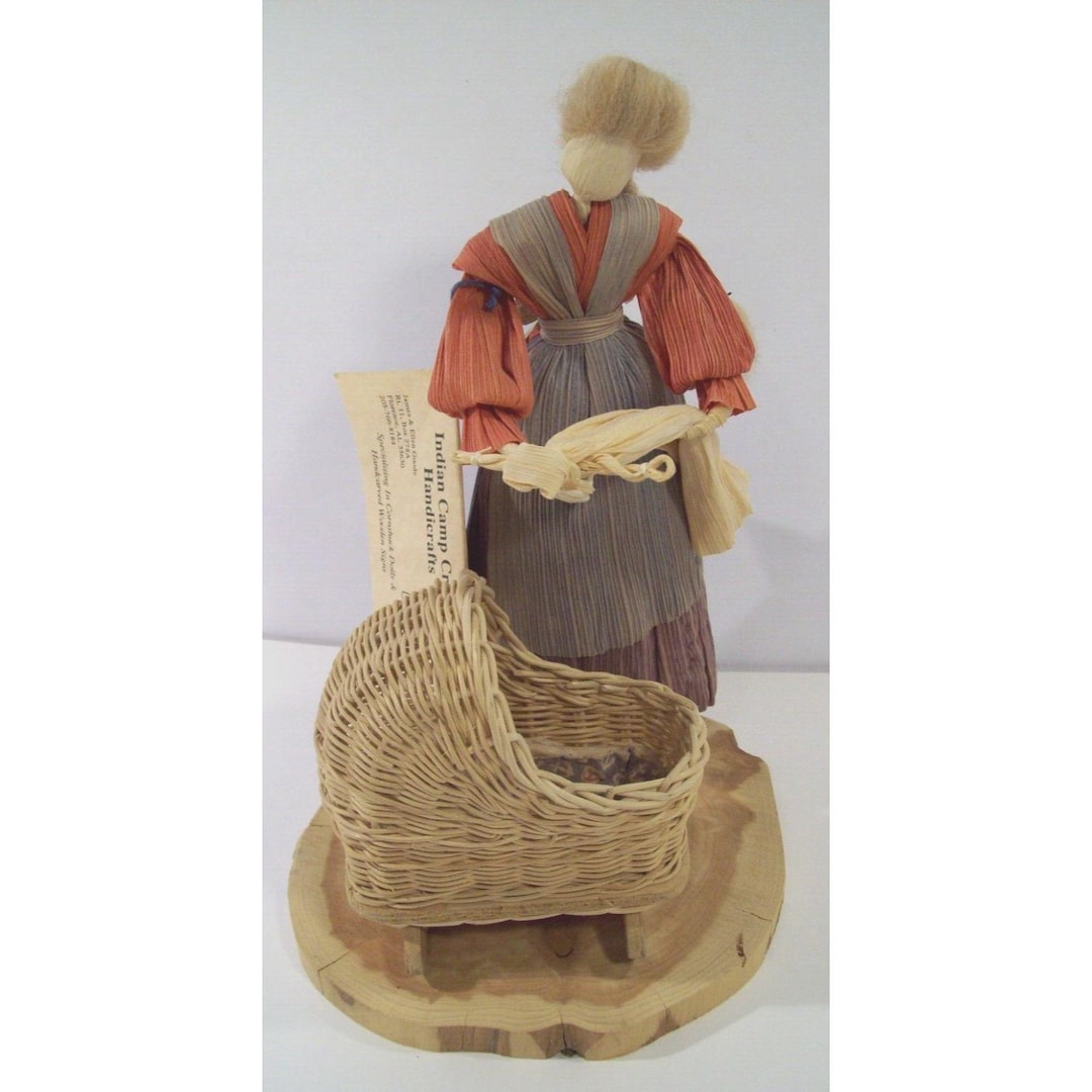 1994 Ellen Goode Sarah's Cradle Mother & Baby Corn Husk Folk Art Doll ...