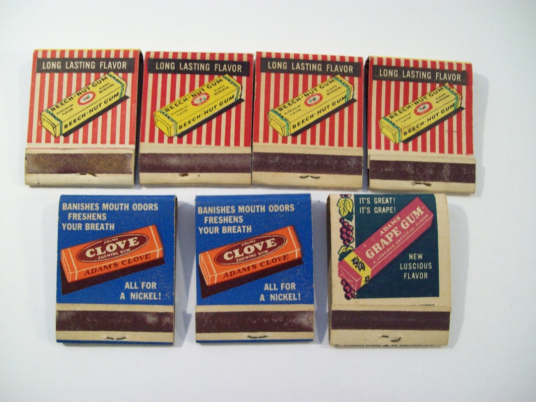 Vintage Chewing Gum Matchbook Lot, Beech-nut, Adams Clove Gum, Adams ...