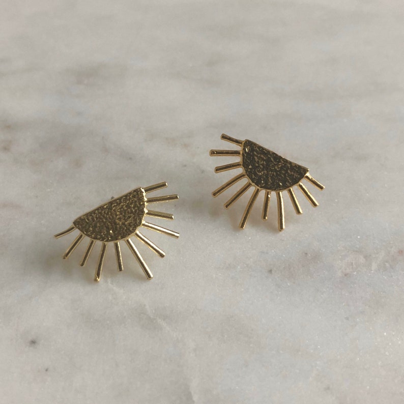 Brass Sun Rays Studs | Etsy