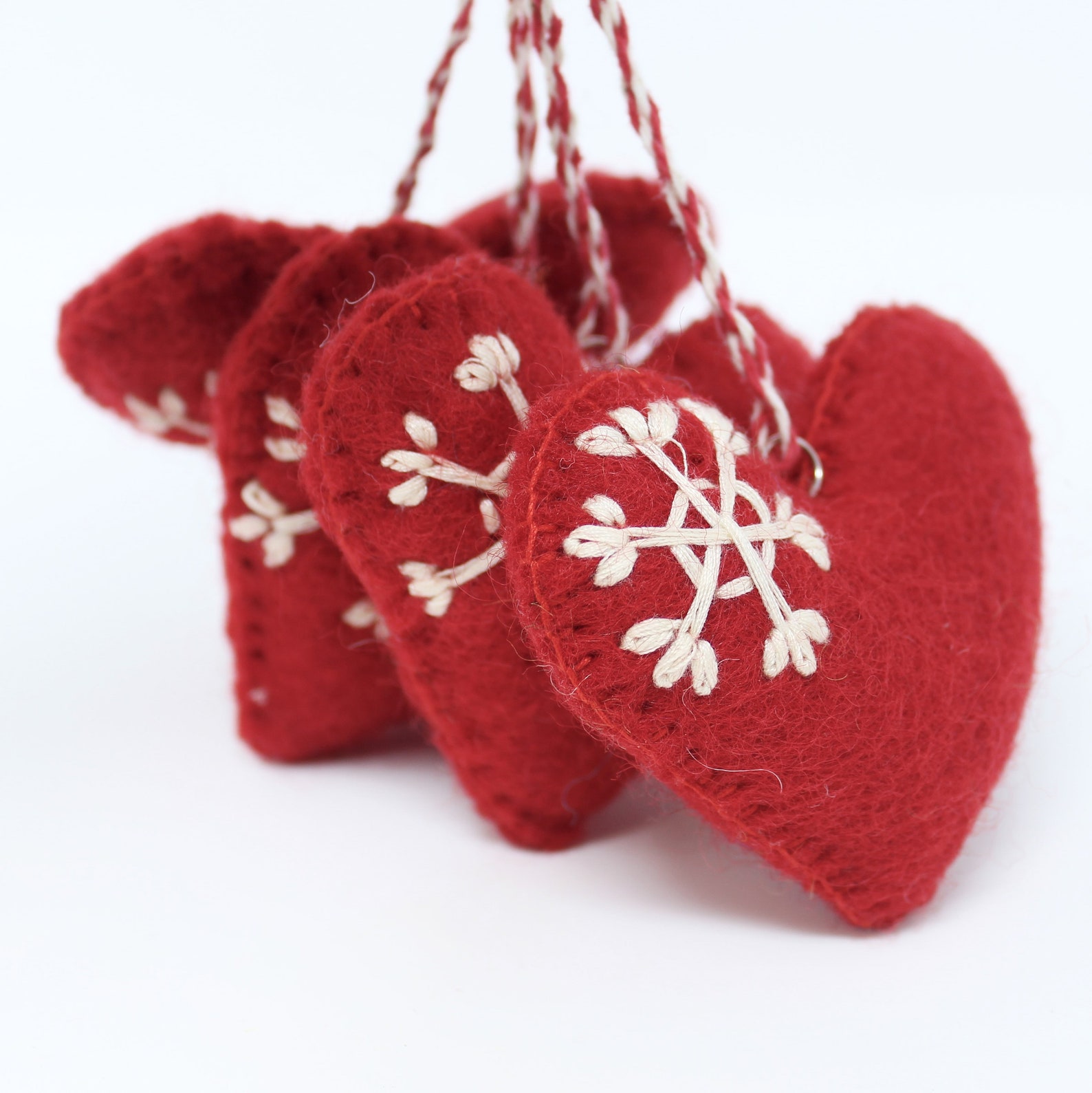 Christmas Ornaments Wool Felt Ornaments Red Hearts - Etsy