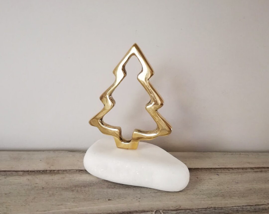 Christmas Tree Outline Brass Tree Sculpture on White Stone - Etsy