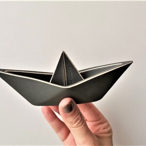 Ceramic Paper Boat, Grey Paper Boat Art Object, Good Luck Paper Boat ...