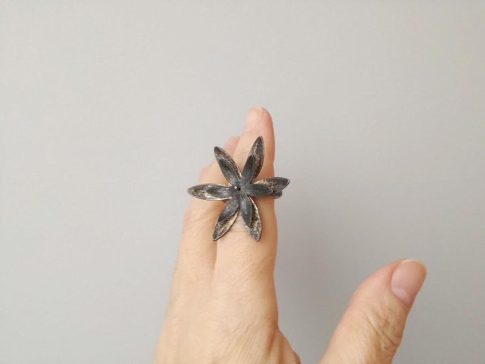 Black Flower Ring Sterling Silver Statement Ring Spinner - Etsy