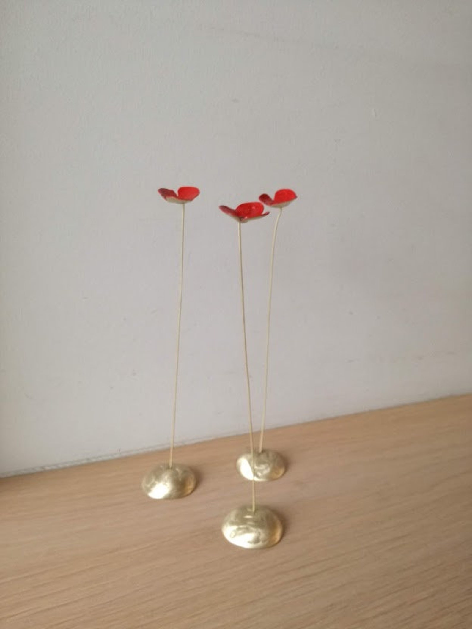 Red Poppy Metal Sculpture Brass Flower Art Object With Red - Etsy