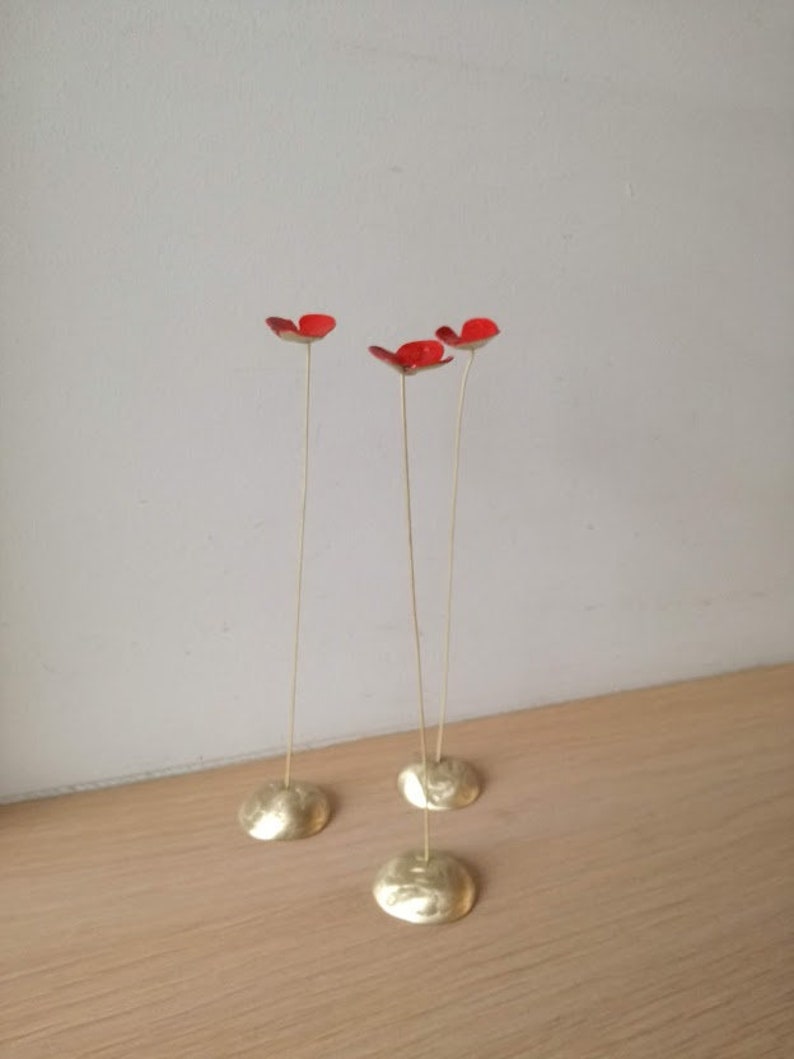 Red Poppy Metal Sculpture Brass Flower Art Object With Red - Etsy