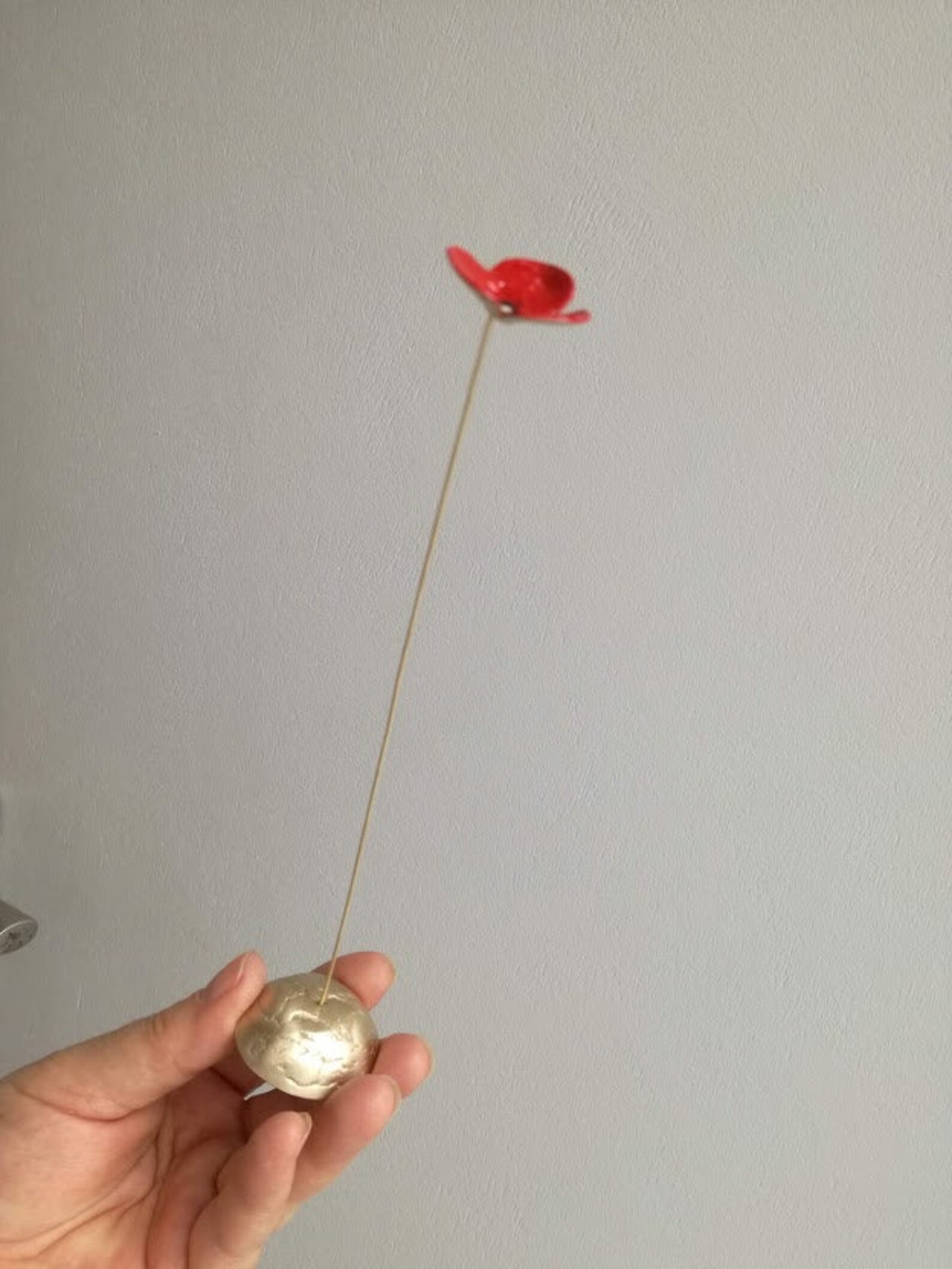 Red Poppy Metal Sculpture Brass Flower Art Object With Red - Etsy