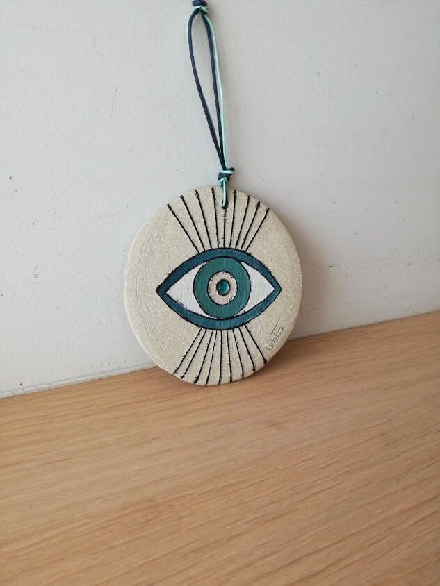 Ceramic Eye Wall Hanging Stoneware Clay Eye in White Blue | Etsy