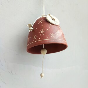 Brown Ceramic Bell, Stoneware Clay Bell in Reddish Brown With Ceramic ...