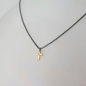 Tiny Gold Cross Necklace, Solid 18K Gold Cross With Textured Surface on ...