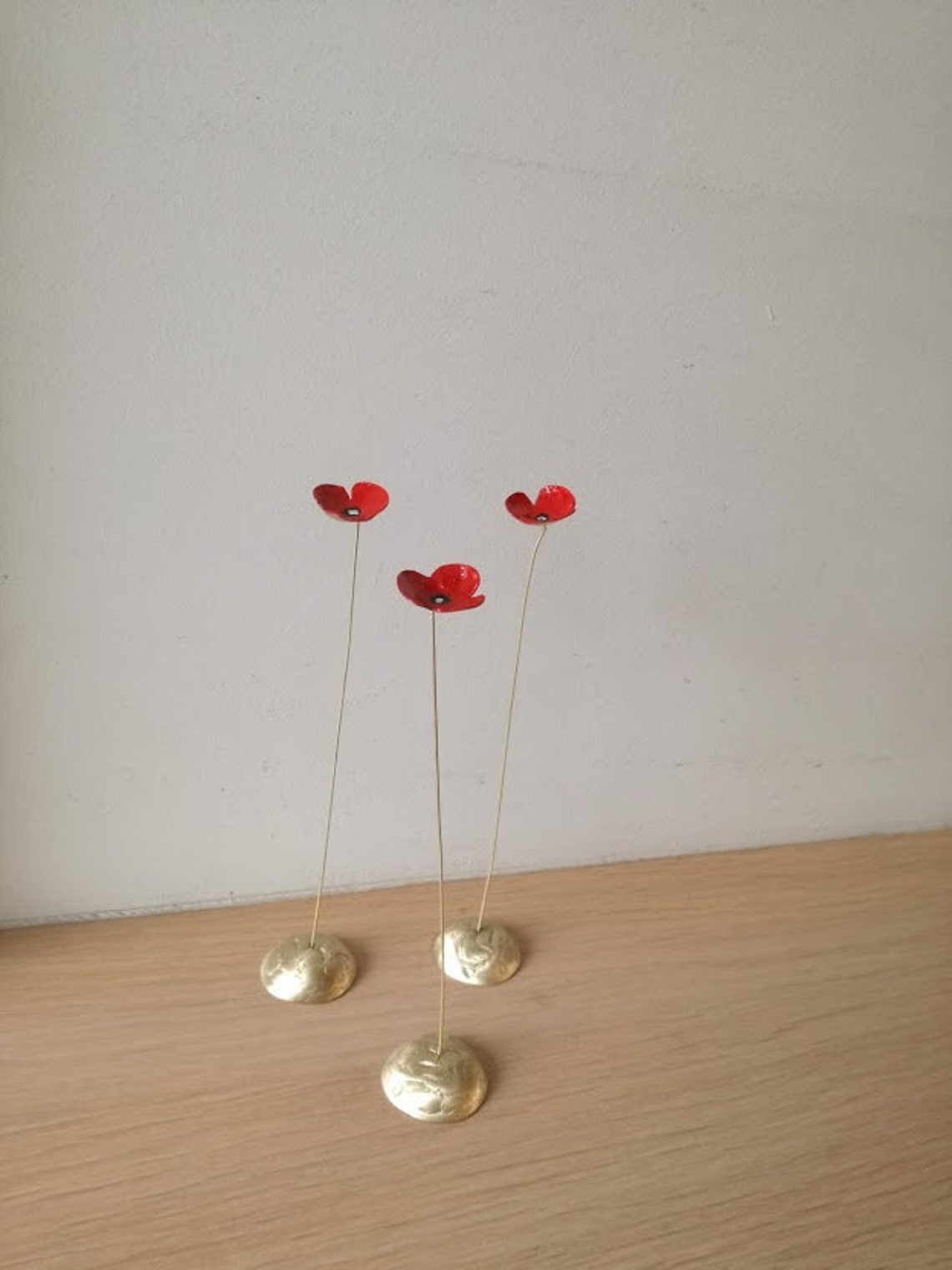 Red Poppy Metal Sculpture Brass Flower Art Object With Red - Etsy