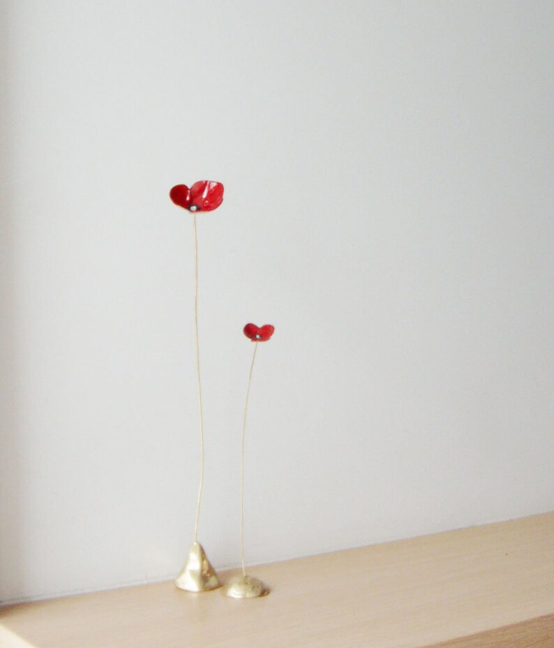 Red Poppies Metal Sculpture Brass Poppy Flowers With Red - Etsy