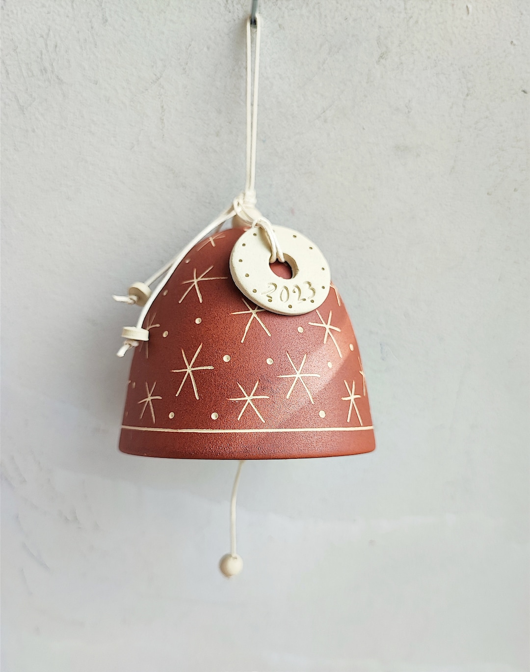 Brown Ceramic Bell, Stoneware Clay Bell in Reddish Brown With Ceramic ...