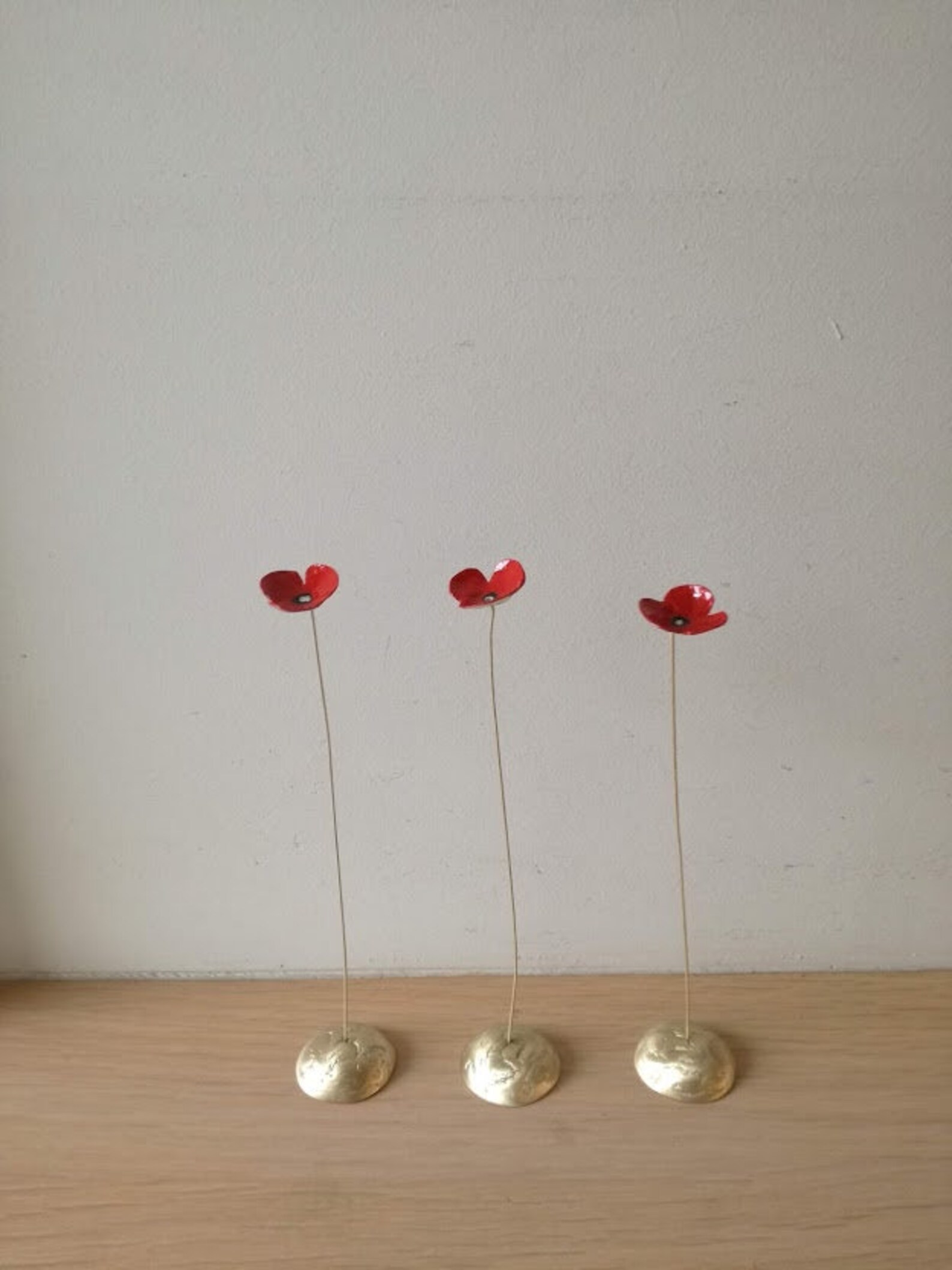 Red Poppy Metal Sculpture Brass Flower Art Object With Red | Etsy