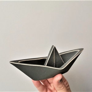 Ceramic Paper Boat, Grey Paper Boat Art Object, Good Luck Paper Boat ...