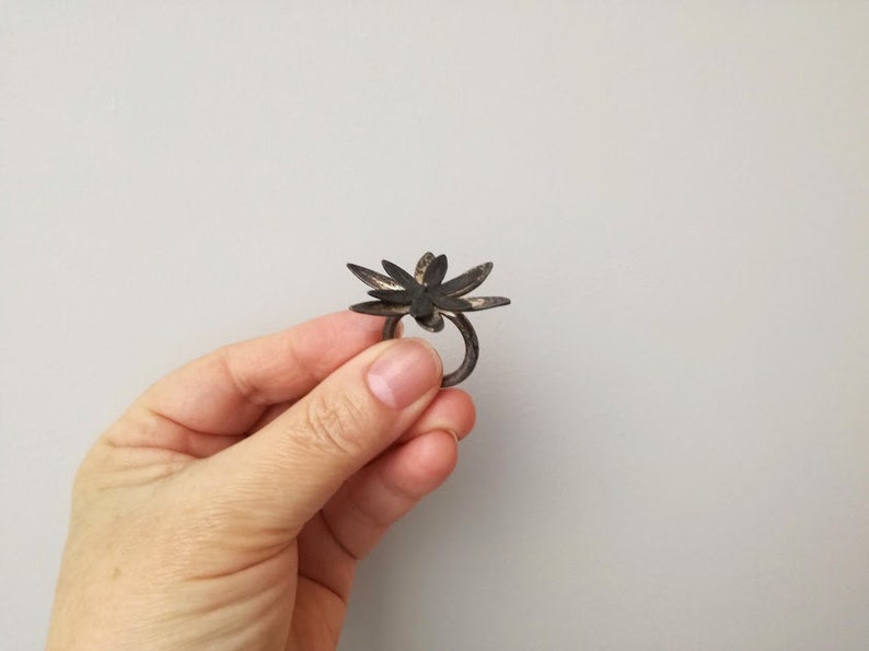 Black Flower Ring Sterling Silver Statement Ring Spinner - Etsy