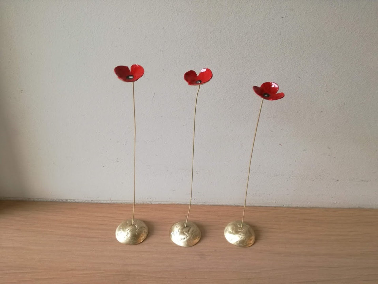 Red Poppy Metal Sculpture Brass Flower Art Object With Red - Etsy