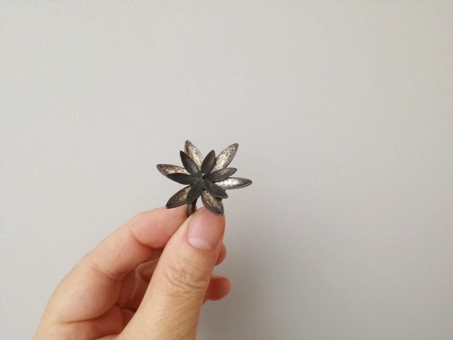 Black Flower Ring Sterling Silver Statement Ring Spinner - Etsy
