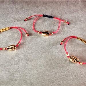 Red Macrame Bracelet With Gold Plated, Natural Shell Charm, Boho Red ...