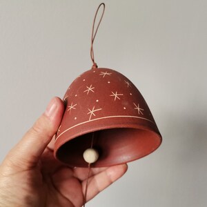 Brown Ceramic Bell, Stoneware Clay Bell in Reddish Brown With Ceramic ...
