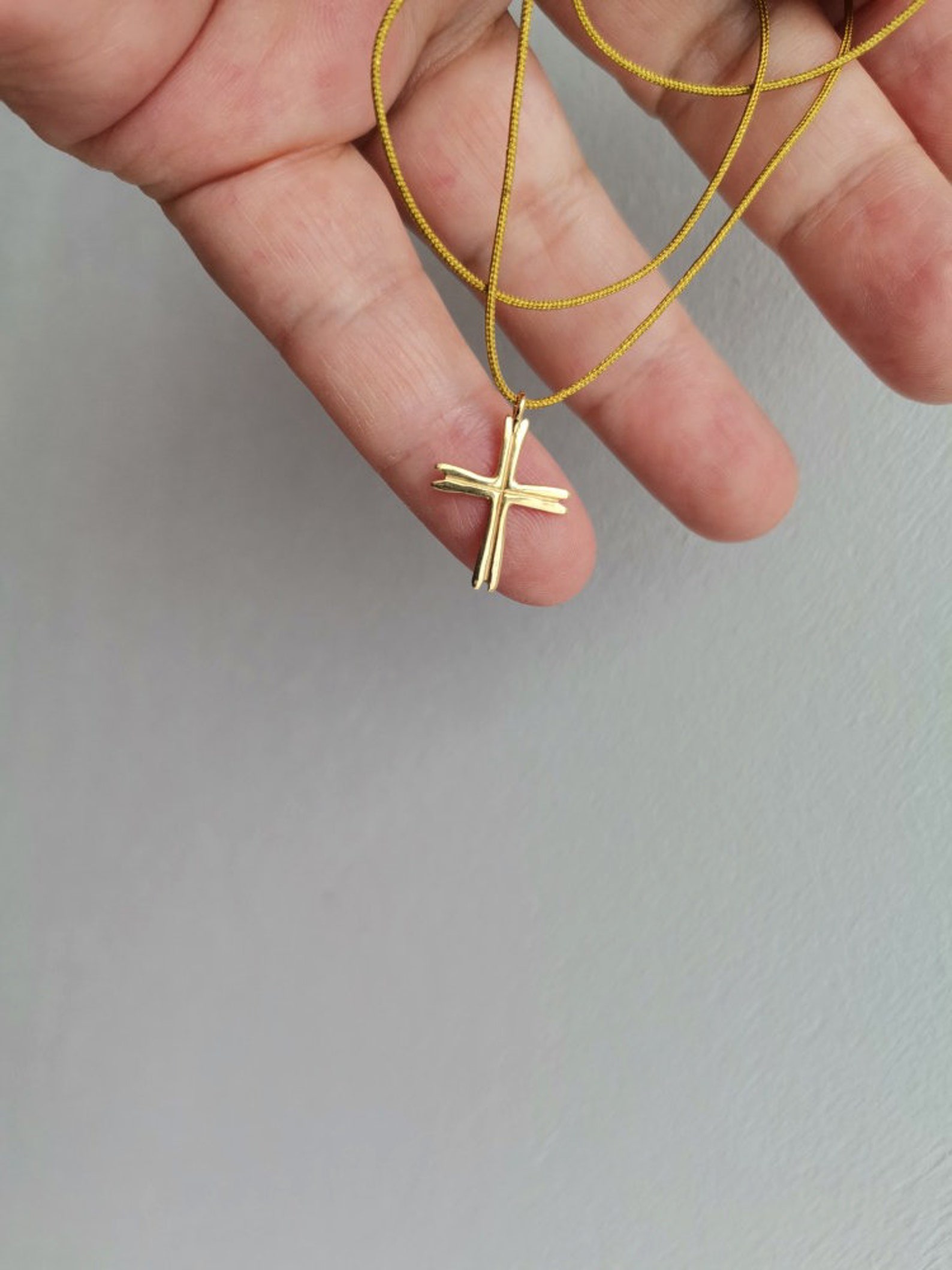 Gold Cross Necklace Slightly Forked Solid Gold Cross Pendant - Etsy
