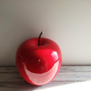 Ceramic Apple Sculpture, Large Red Ceramic Apple With Black, Iron Stem ...