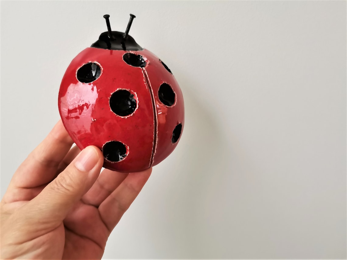 Ceramic Ladybug Sculpture Red Black Ladybug Wall Hanging - Etsy