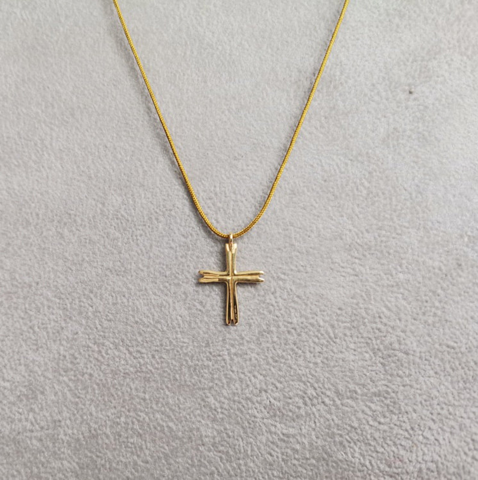 Gold Cross Necklace Slightly Forked Solid Gold Cross Pendant - Etsy
