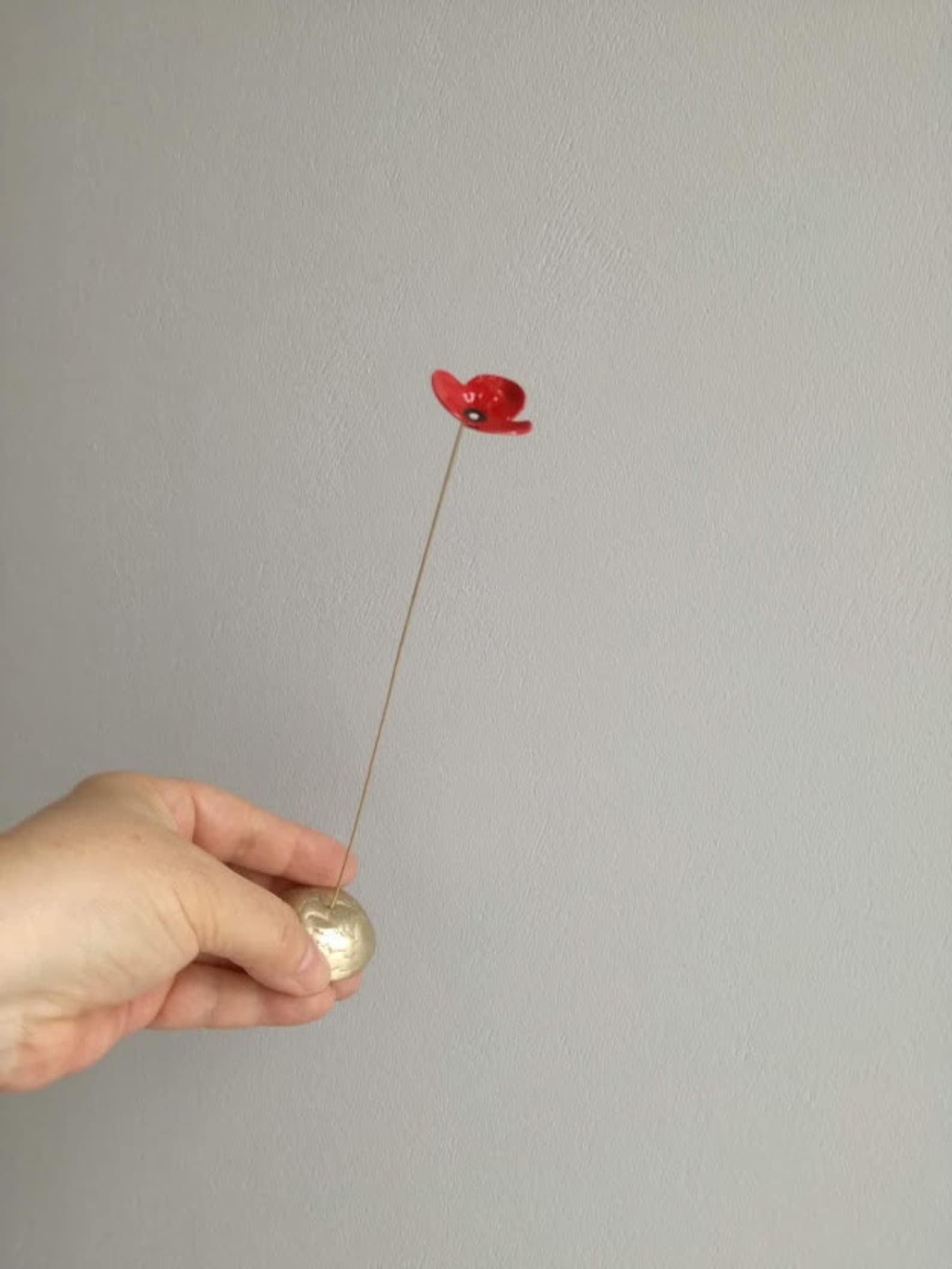 Red Poppy Metal Sculpture Brass Flower Art Object With Red | Etsy