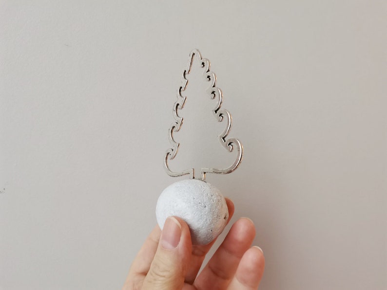 Silver Tree Sculpture Minimalist Xmas Tree on White Stone - Etsy