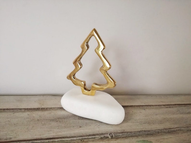 Christmas Tree Outline Brass Tree Sculpture on White Stone - Etsy