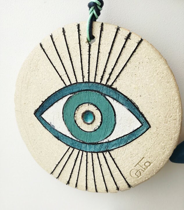 Ceramic Eye Wall Hanging Stoneware Clay Eye in White Blue | Etsy