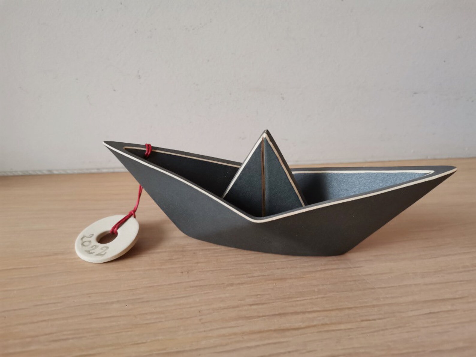 Ceramic Paper Boat Grey Paper Boat Art Object With Charm | Etsy