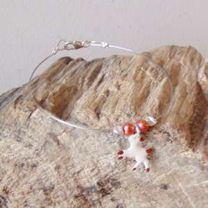 Sheep Silver Bangle, Enameled Sheep Bracelet With Orange Pearls ...