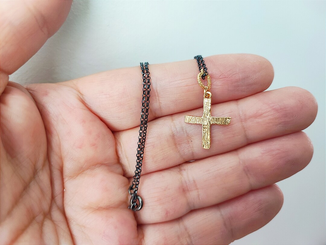 Square Cross With Grainy Surface, Handmade, Unisex, Gold Cross of 18k ...