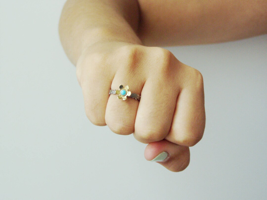 Gold Flower Ring, Gold Flower With Turquoise Stone, 18k Gold and Silver ...
