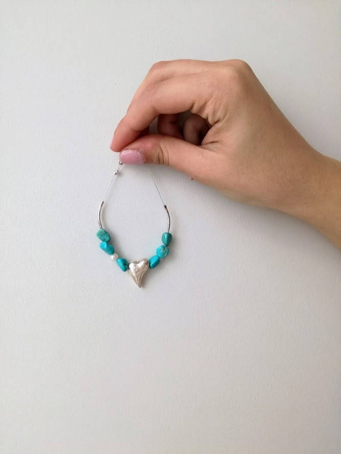 Heart and Turquoise Bracelet Modern Bracelet of Uneven - Etsy