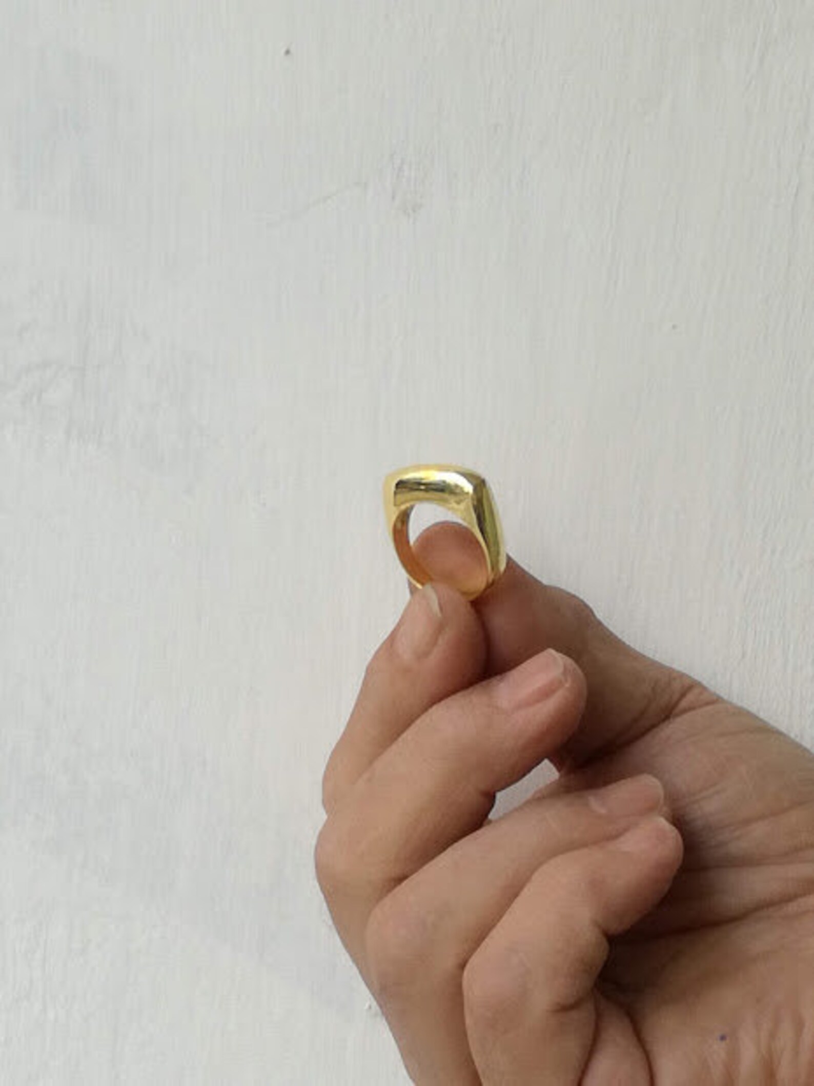 Thick Gold Band Ring Sterling Silver Gold Plated Band Raised | Etsy