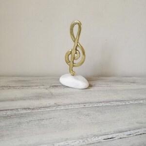 Treble Clef Sculpture, Brass Treble Clef on White Stone, Treble Clef ...