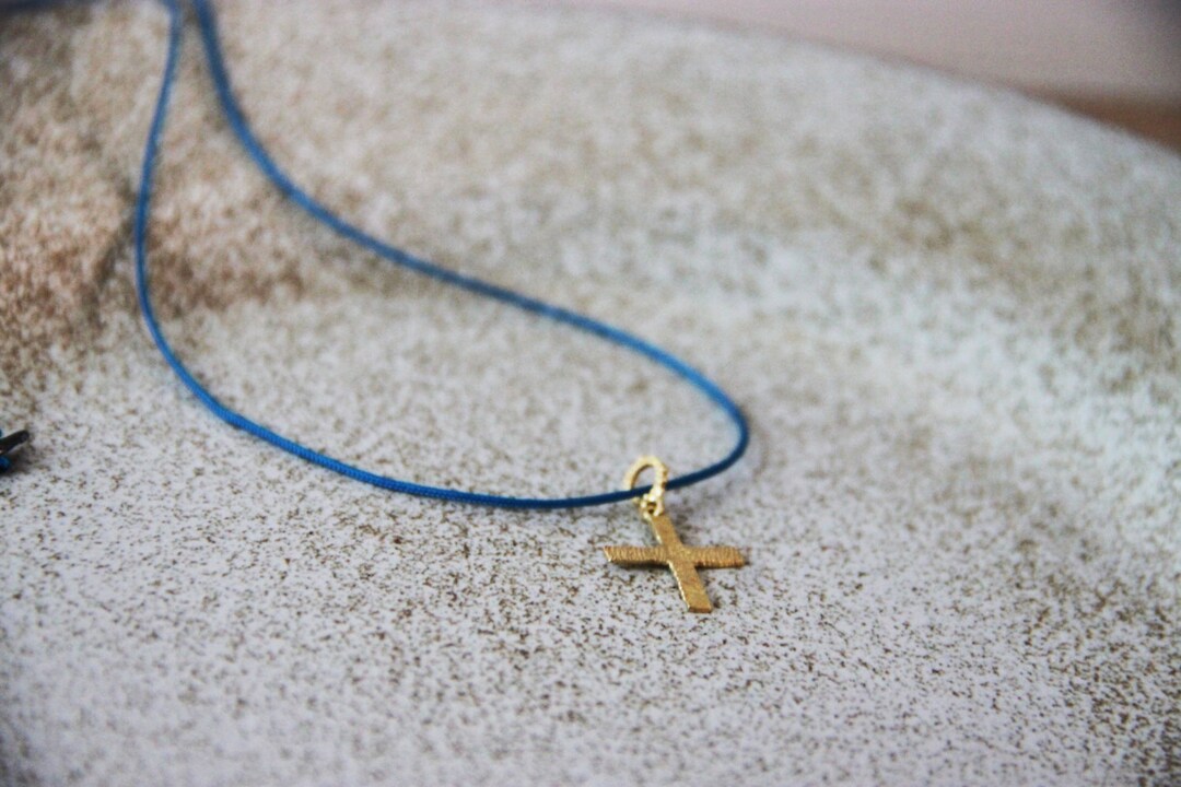 Square, Gold Cross With Grainy, Grooved Surface, Handmade, Unisex, Gold ...